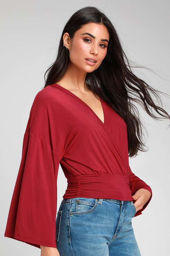 Cute Burgundy Top Reversible Top Kimono Sleeve Top Crop Top Lulus