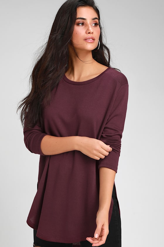 Cute Long Sleeve Top Plum Purple Top Causal Top Knit Top Lulus