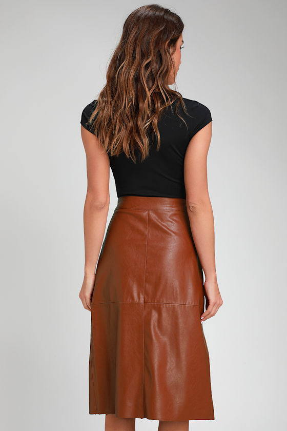 Chic Camel Skirt - Vegan Leather Skirt - Wrap Skirt - Midi Skirt - Lulus