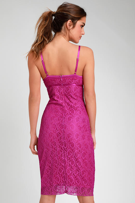 Sexy Magenta Dress - Magenta Lace Dress - Lace Midi Dress - Lulus