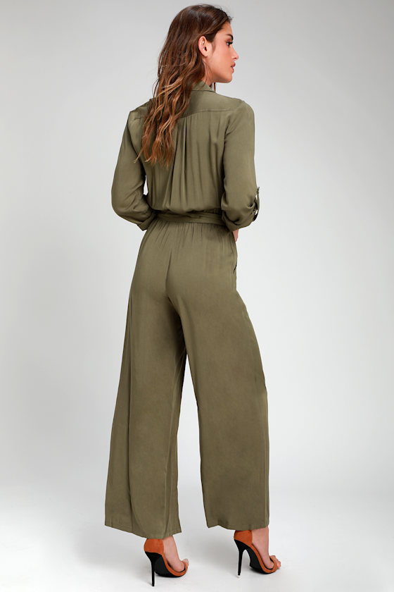 Cute Olive Green Jumpsuit - Woven Jumpsuit - Long Sleeve Jumpsuit - Lulus