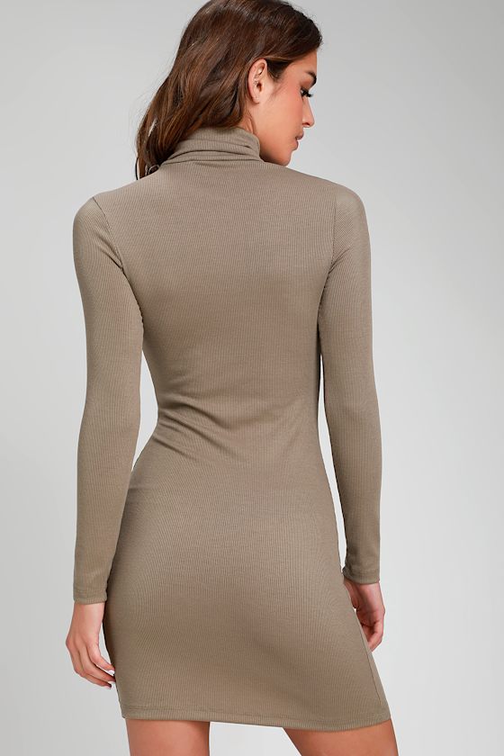 Chic Taupe Dress - Turtleneck Dress - Long Sleeve Bodycon Dress - Lulus