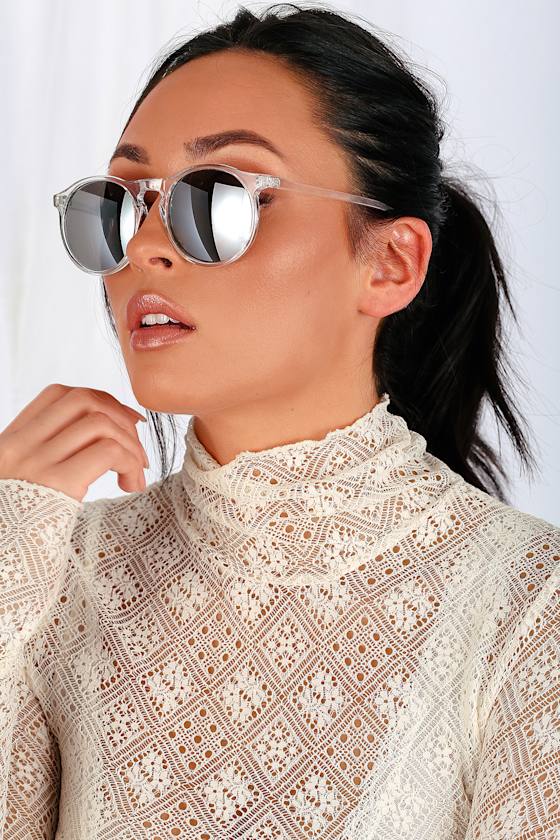 Cool Clear Sunglasses - Round Sunglasses - Mirrored Sunnies - Lulus