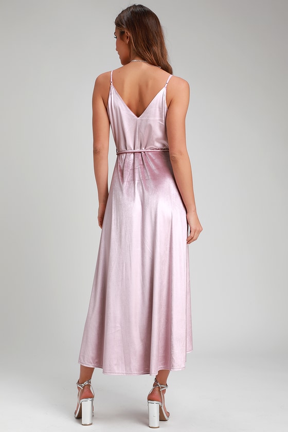Chic Mauve Pink Dress Velvet High Low Dress Velvet Wrap Dress Lulus