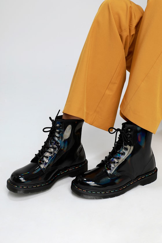 Dr. Martens 1460 Pascal - Black Rainbow Boots - Combat Boots - Lulus