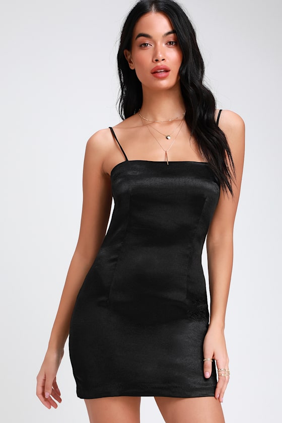 Sultry Mini Dress - Satin Mini Dress - Black Satin Dress - LBD - Lulus