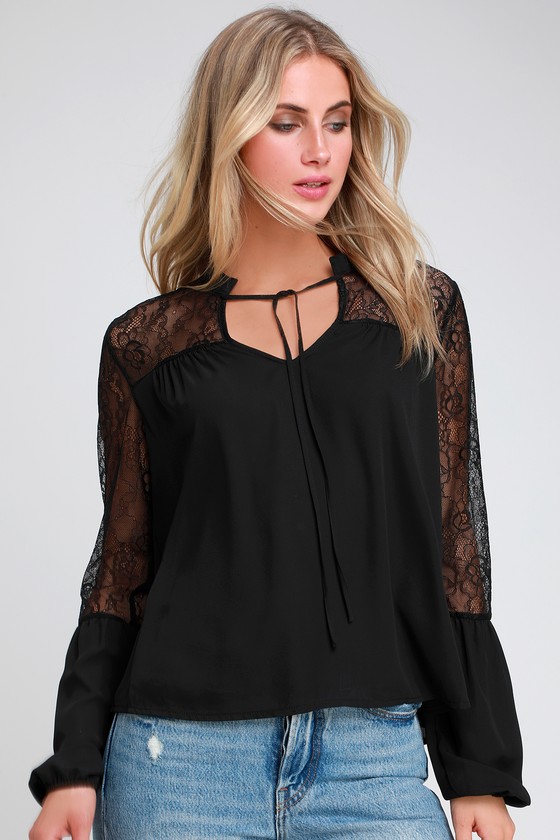 Lulus Black Lace Top Black Lace Long Sleeve Top Lace Top