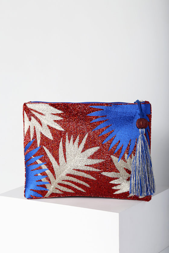 Cool Red Beaded Clutch - Embroidered Clutch - Rectangle Clutch - Lulus