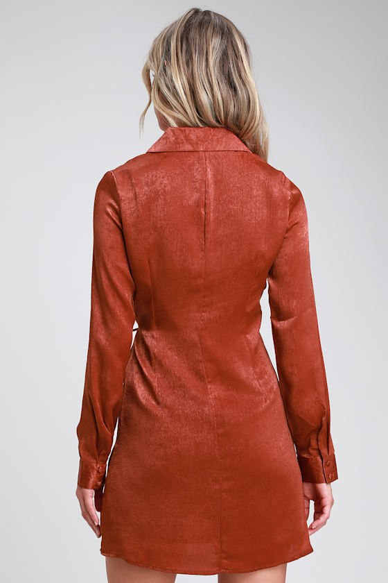 Chic Rust Orange Dress - Satin Dress - Blazer Dress - Wrap Dress - Lulus