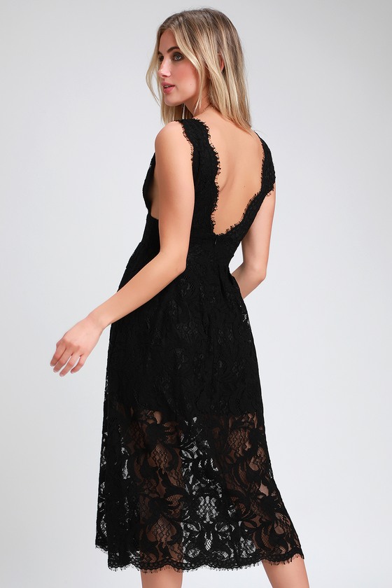 Cute Black Lace Dress Midi Dress Sleeveless Midi Dress Lulus