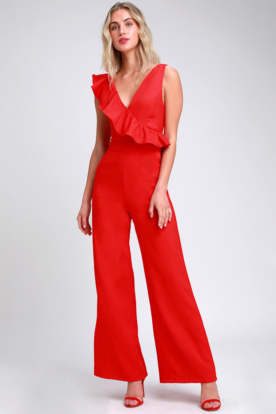 Sexy Red Jumpsuit - Sleeveless Jumpsuit - Red Ruffled Jumpsuit - Lulus