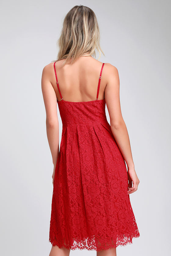 Cute Red Dress Red Lace Dress Lace Midi Dress Skater Dress