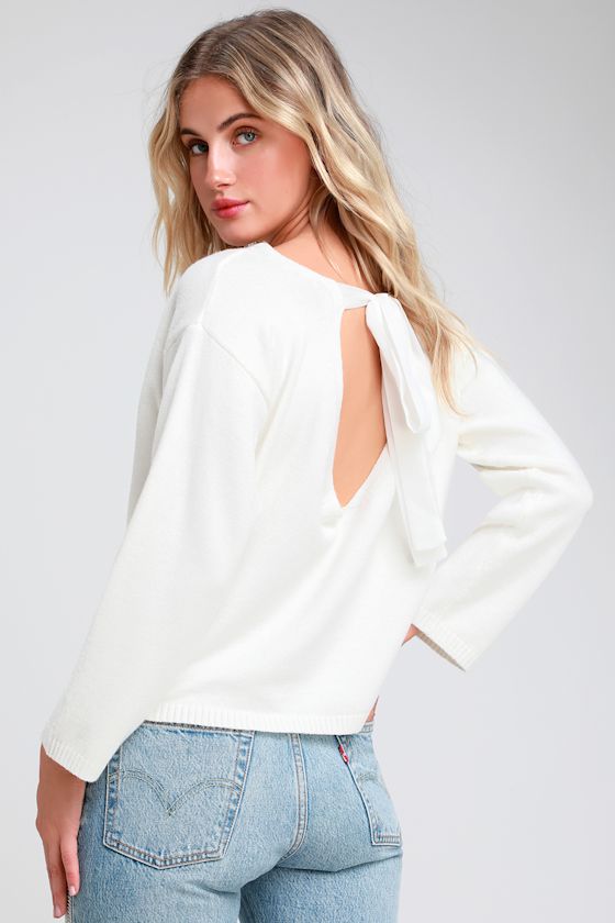 Cute White Sweater - Tie-Back Sweater - Knit Sweater - Lulus
