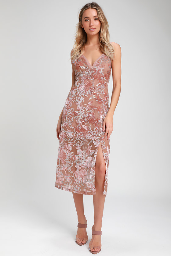 Mauve Midi Dress Burnout Velvet Dress Floral Print Dress Lulus