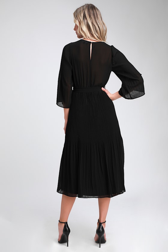 Chic Black Dress - Black Midi Dress - Pleated Midi Dress - Lulus