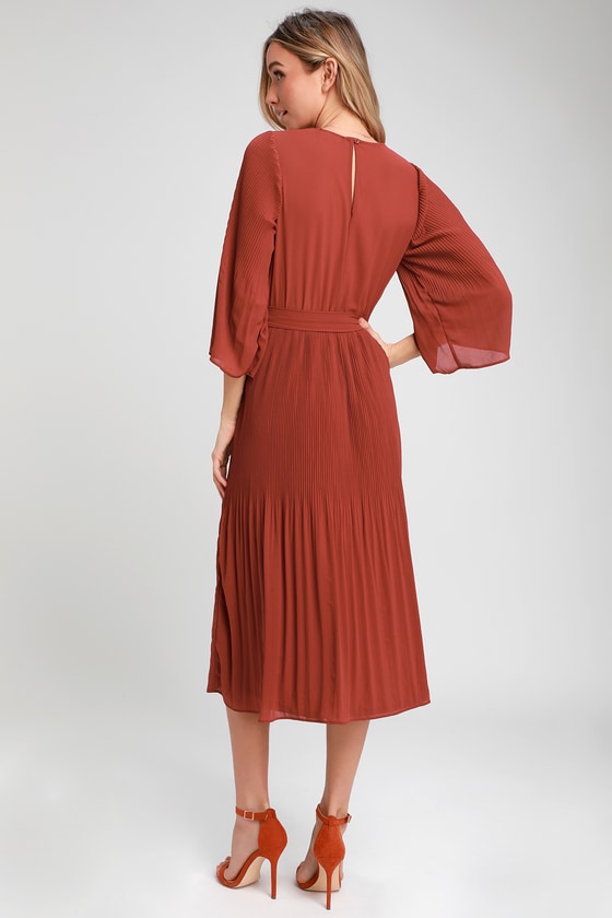 Chic Rust Red Dress - Midi Dress - Pleated Midi Dress - Lulus Chic Rust Red Dress - Midi Dress - Pleated Midi Dress - Lulus