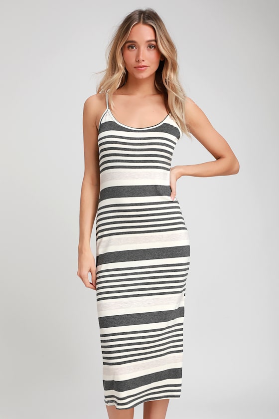 Cute Striped Dress - Grey Striped Dress - Midi Bodycon Dress - Lulus