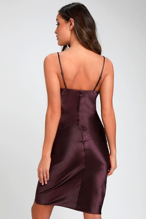 Sexy Dark Purple Dress - Satin Dress - Satin Midi Dress - Lulus