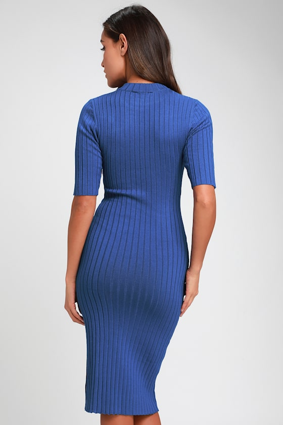 Cozy Blue Dress - Blue Ribbed Dress - Blue Bodycon Midi Dress - Lulus