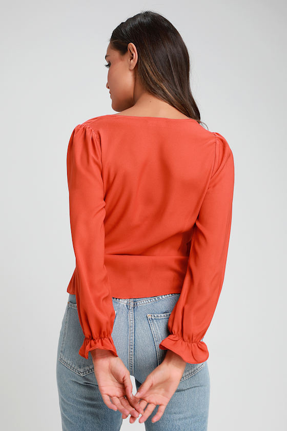 Chic Rust Orange Top - Long Sleeve Top - Wrap Top - Surplice Top - Lulus