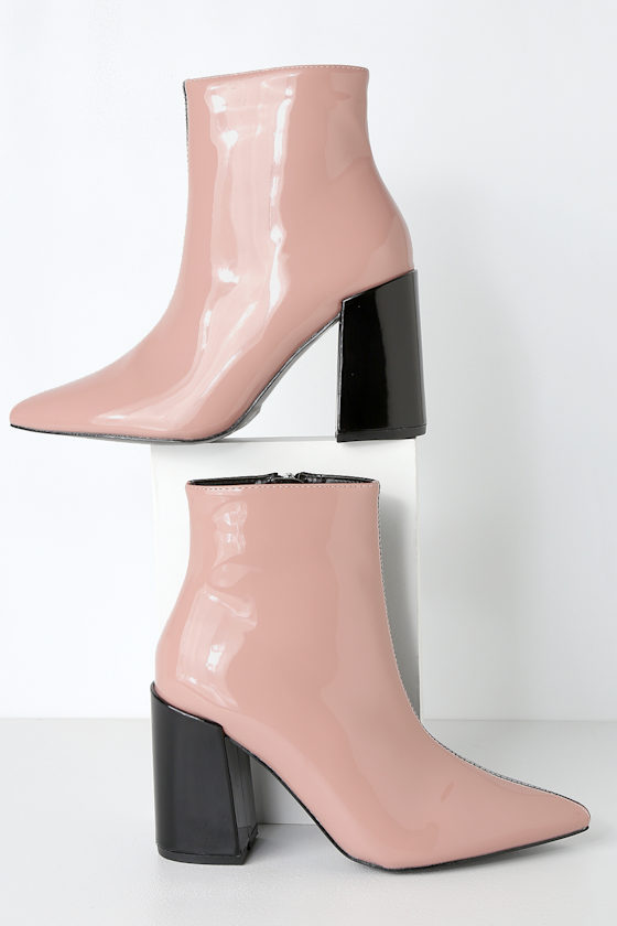 Color Block Booties - Blush and Black Booties - Patent Booties