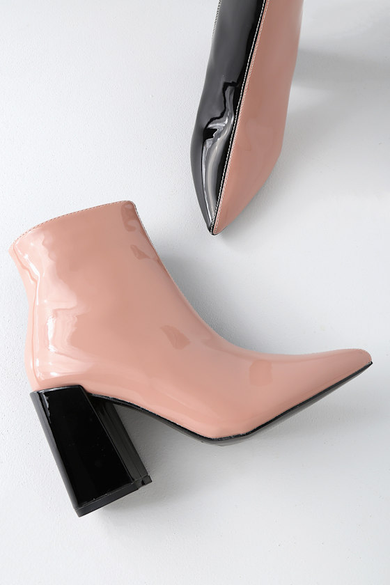 Color Block Booties - Blush and Black Booties - Patent Booties