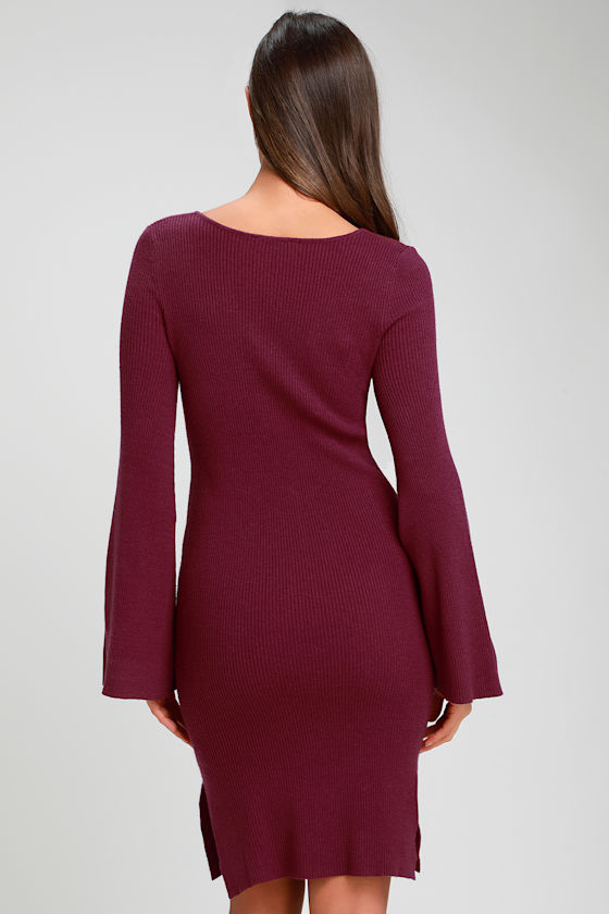 Chic Berry Sweater Dress - Bell Sleeve Sweater Dress - Knit Dress - Lulus