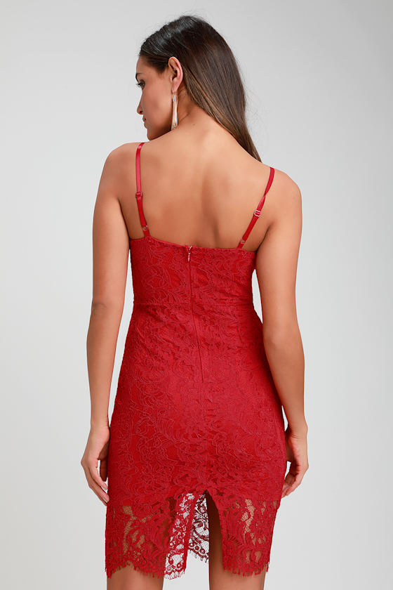 Sexy Red Dress - Red Lace Dress - Bodycon Dress - Midi Dress