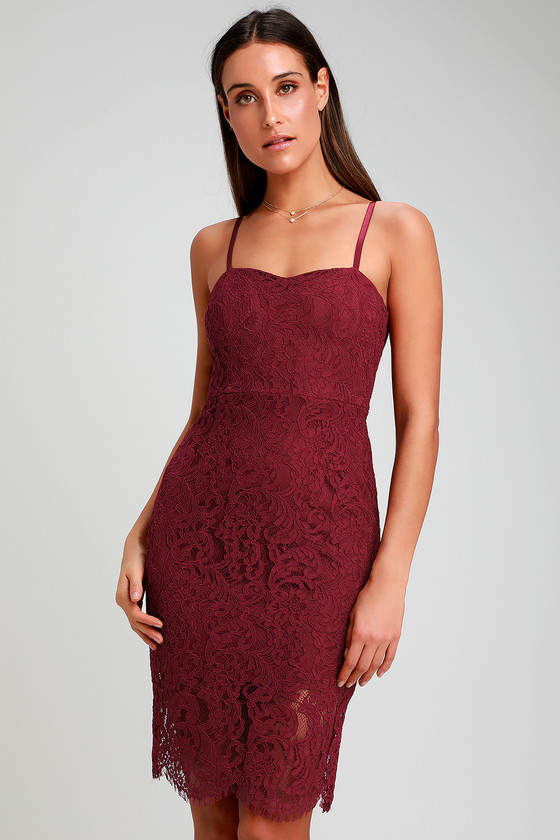 Sexy Burgundy Lace Dress Bodycon Dress Midi Dress Lulus