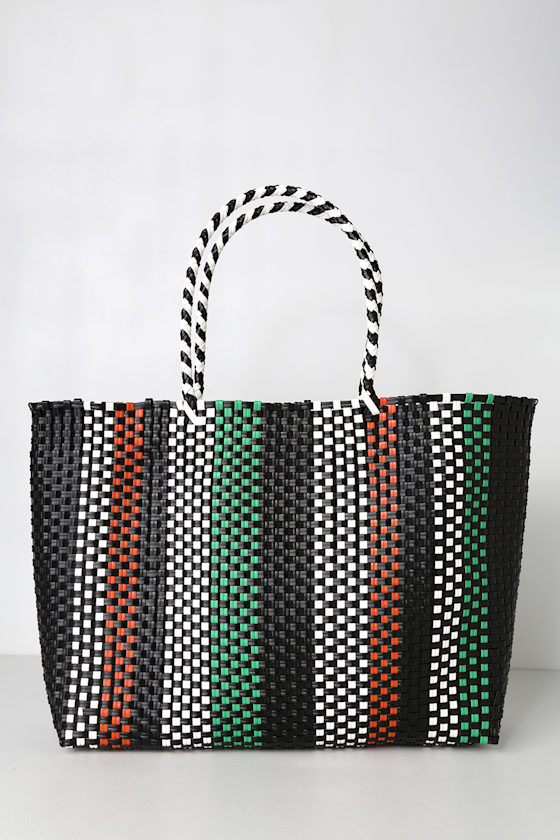 Chic Black Multi Tote - Woven Tote - Woven Plastic Tote - Lulus