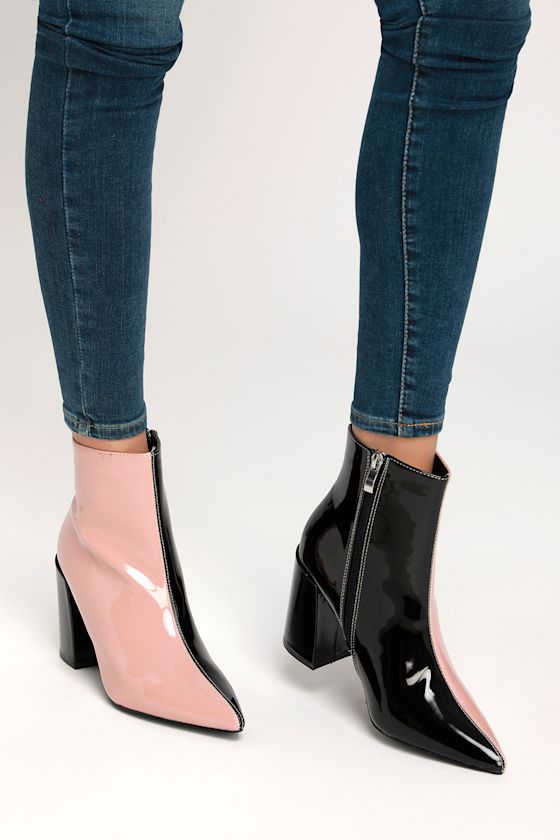 Color Block Booties - Blush and Black Booties - Patent Booties - Lulus