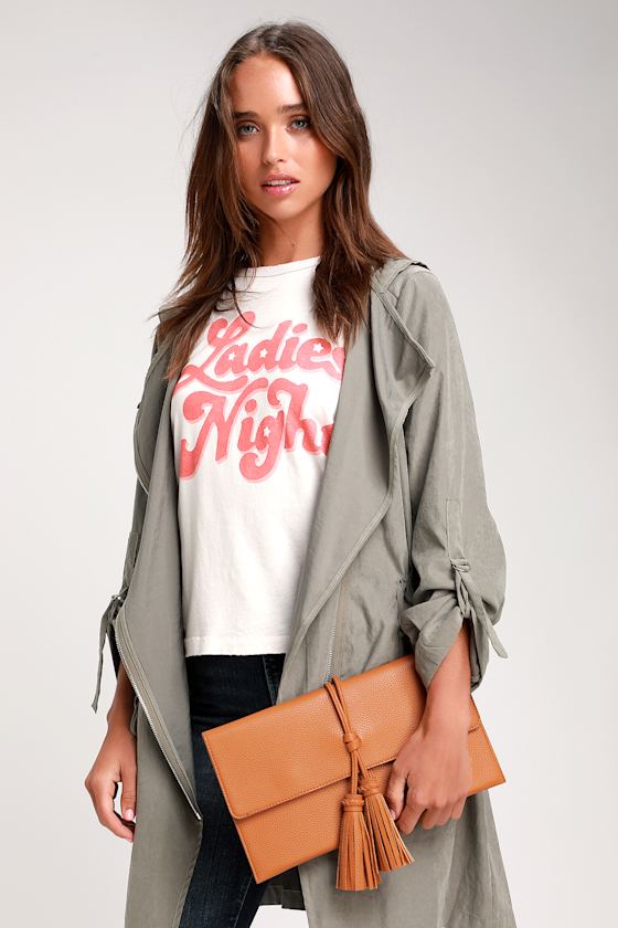 Tan Tassel Clutch - Rectangle Clutch - Vegan Leather Clutch - Lulus