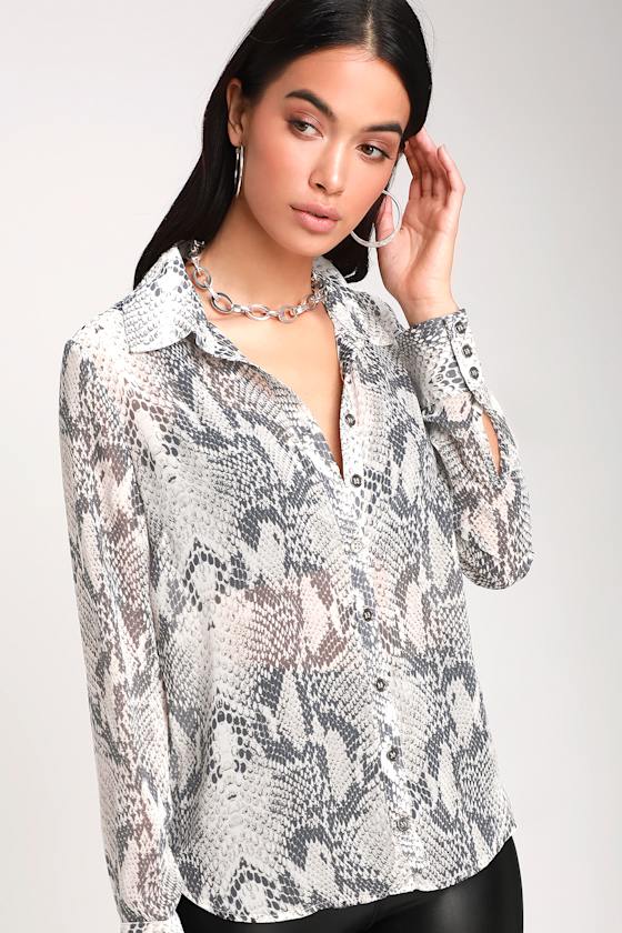 Cute Snake Print Top - Button-Up Top - Snake Print Top - Lulus