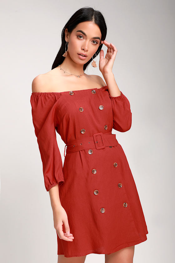 Cute Rust Red Dress - Button Front Dress - Button Front Dress - Lulus