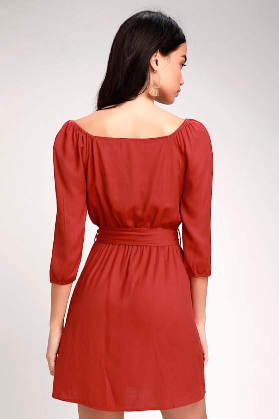 Cute Rust Red Dress - Button Front Dress - Button Front Dress - Lulus