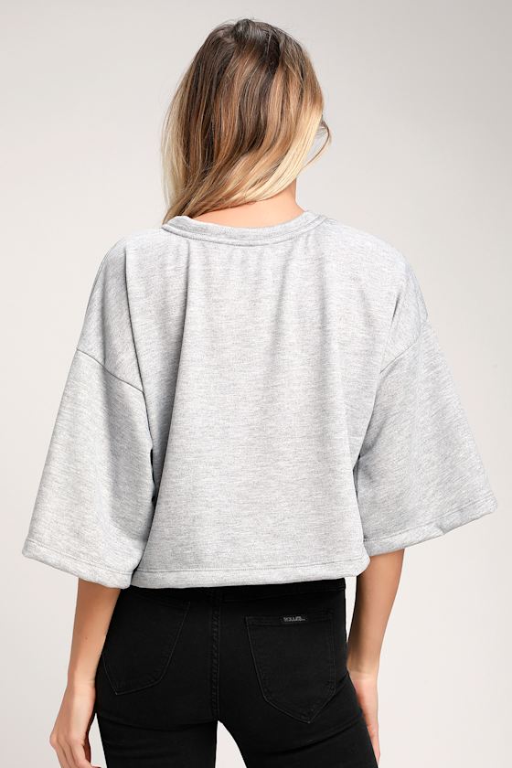 Cute Crop Top - Heather Grey Crop Top - Half-Sleeve Crop Top - Lulus