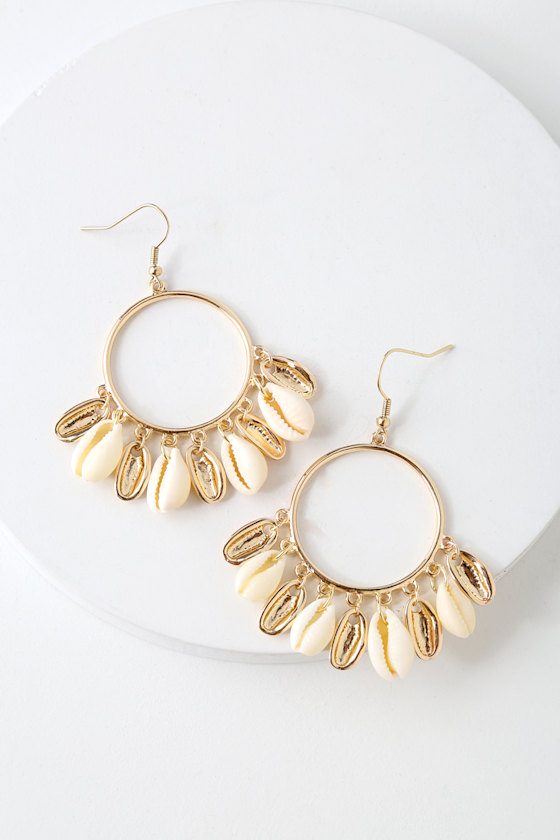 Cute Gold Earrings - Shell Earrings - Cowrie Shell Earrings - Lulus