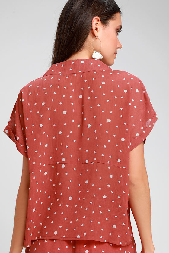 Cute Polka Dot Top - Rust Red Top - Short Sleeve Top - Lulus