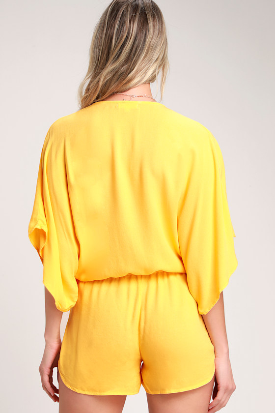 On the Road Beach Breaker - Yellow Romper - Kimono Sleeve Romper - Lulus
