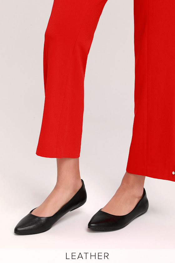 Lulus Black Flats - Genuine Leather Flats - Pointed Toe Flats