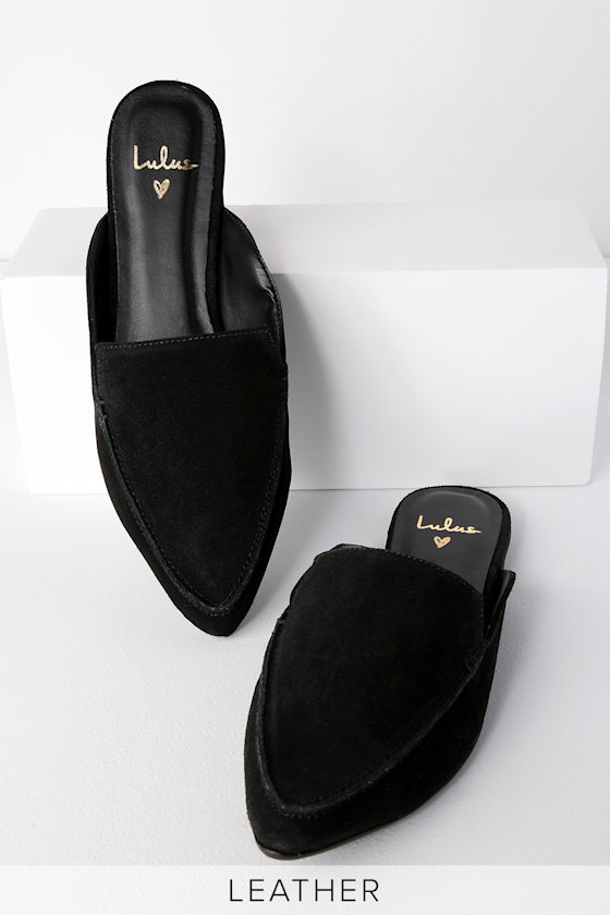 Lulus Black Loafer Slides - Suede Leather Loafer Slides - Loafers