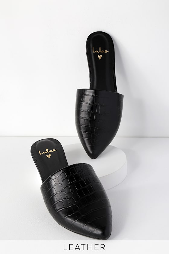 Cute Black Croc Slides - Pointed-Toe Slides - Black Slides - Lulus
