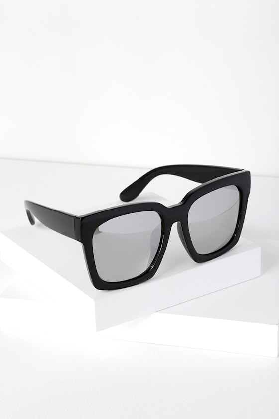 Black And Silver Mirrored Sunglasses Oversized Sunglasses Lulus