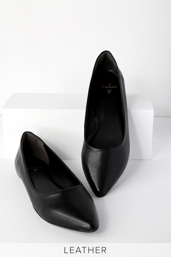 Lulus Black Flats - Genuine Leather Flats - Pointed Toe Flats