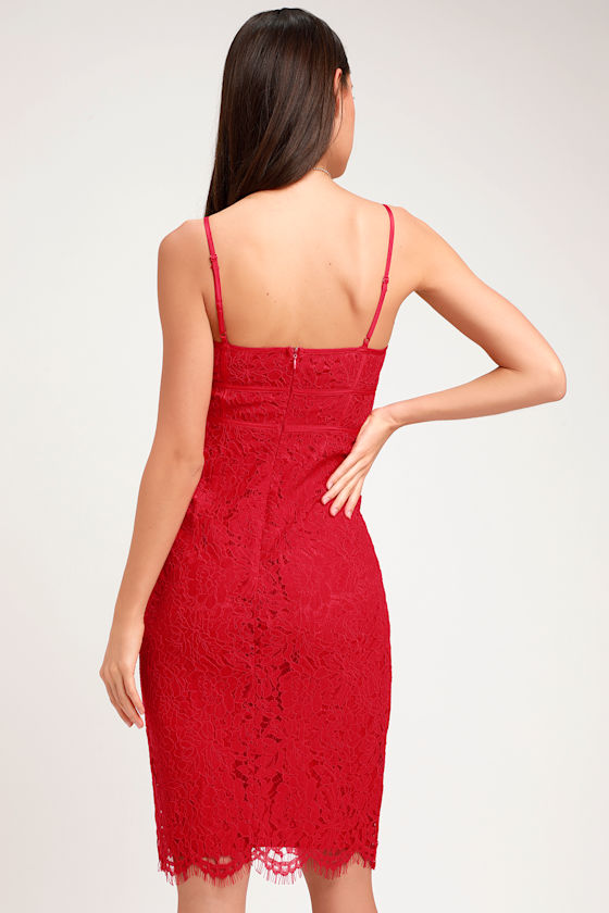 Sexy Red Lace Dress - Lace Bodycon Dress - Lace Midi Dress