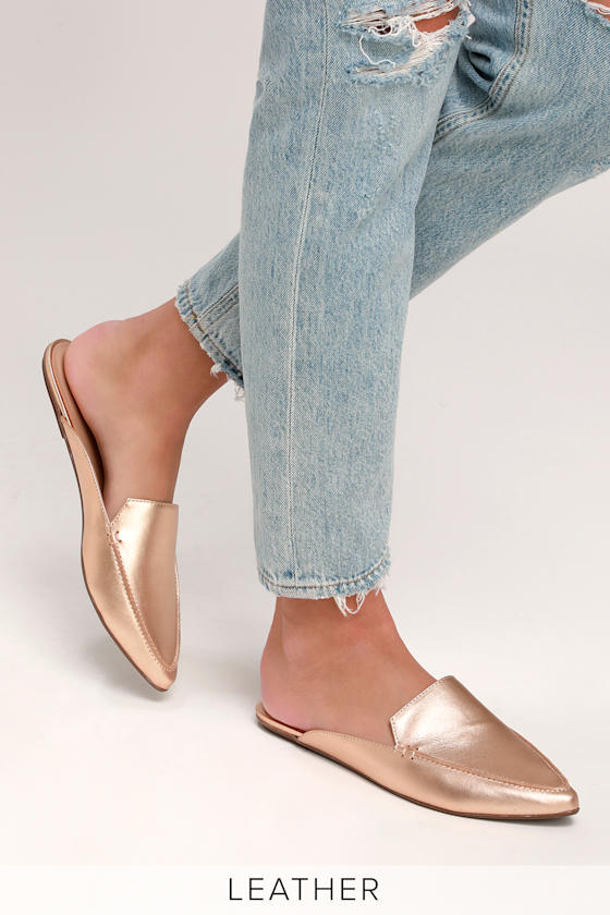 Rose Gold Loafer Slides - Leather Loafer Slides - Loafers - Lulus
