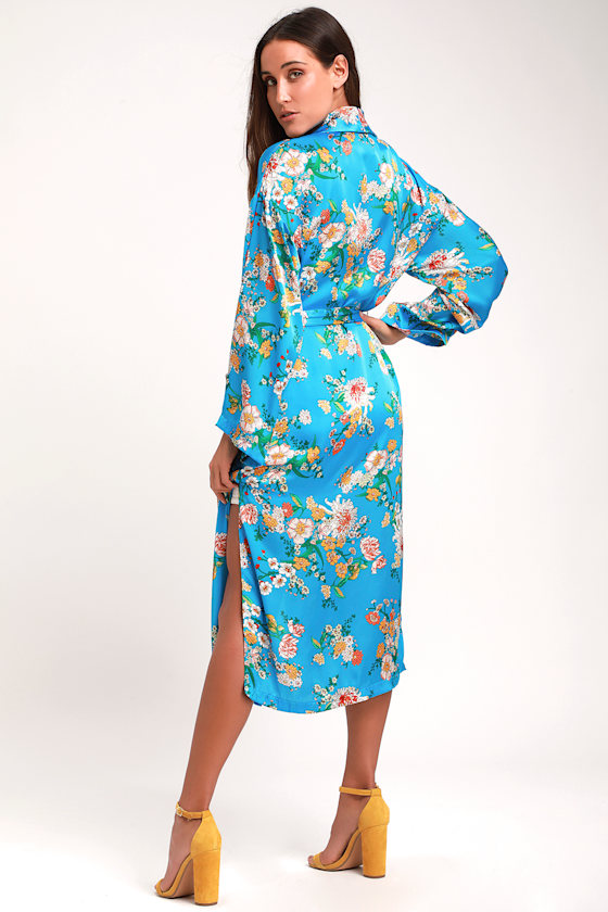 Cute Satin Duster - Blue Floral Duster - Floral Satin Duster - Lulus