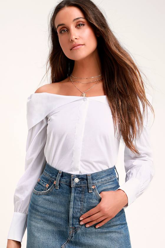 Cute White Top - Button-Up Top - White Off-the-Shoulder Top - Lulus