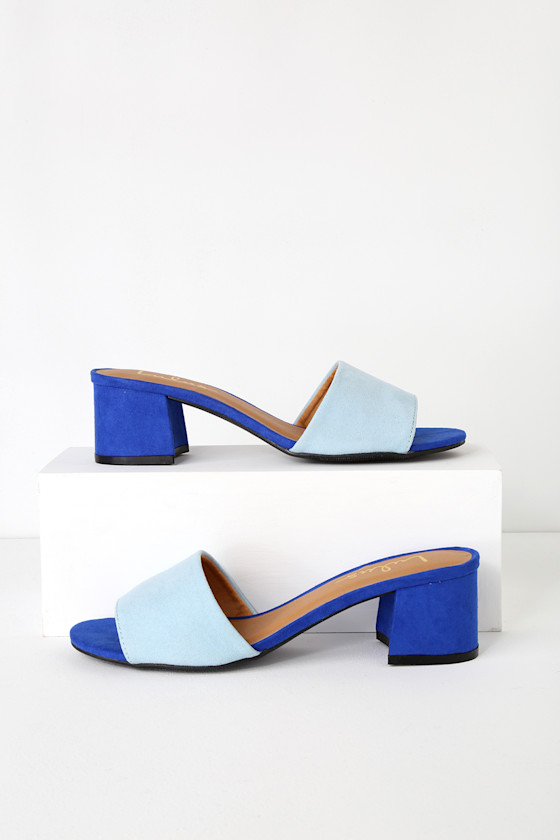 Cute Ice Blue Mules - Royal Blue Suede Mules - Vegan Mules - Lulus