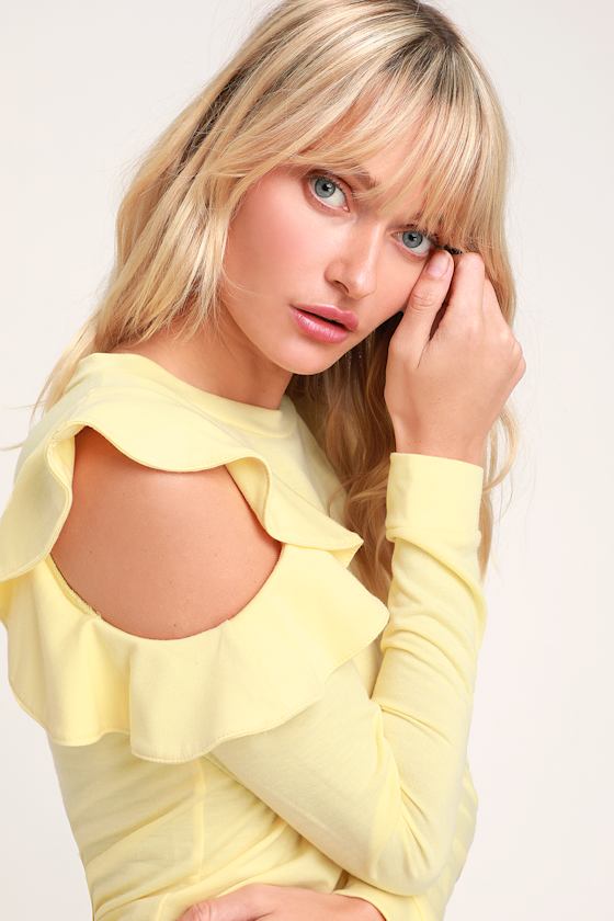 Cute Light Yellow Top - Cold Shoulder Top - Ruffled Top - Lulus